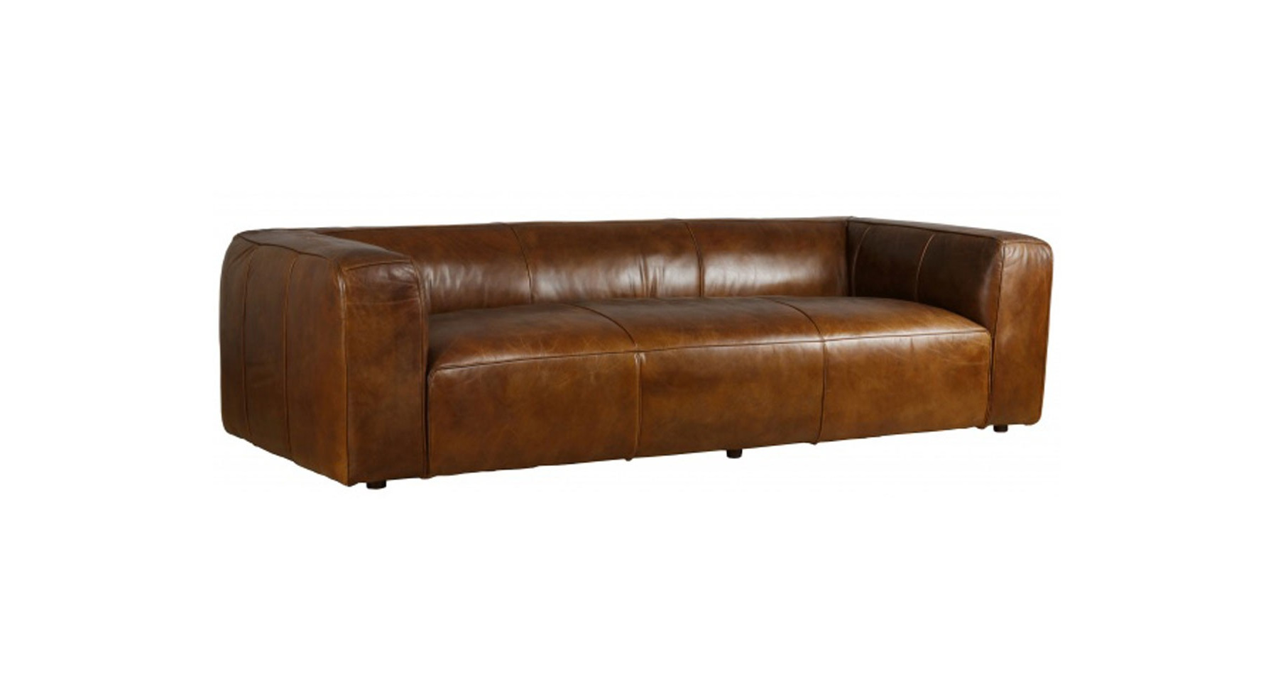 Grand canapé chic 4 places en cuir pleine fleur marron Terre Neuve