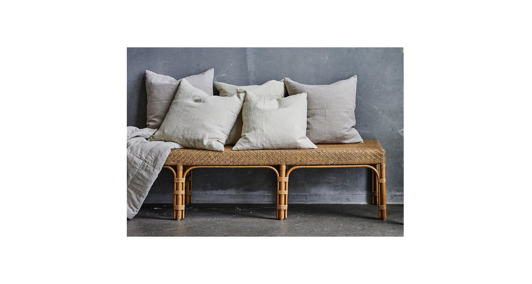 Banc en rotin Luis patine Antique tressé main