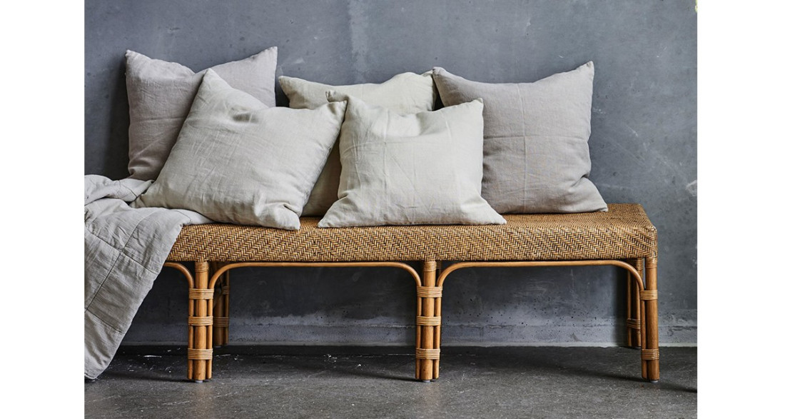 Banc en rotin Luis patine Antique tressé main