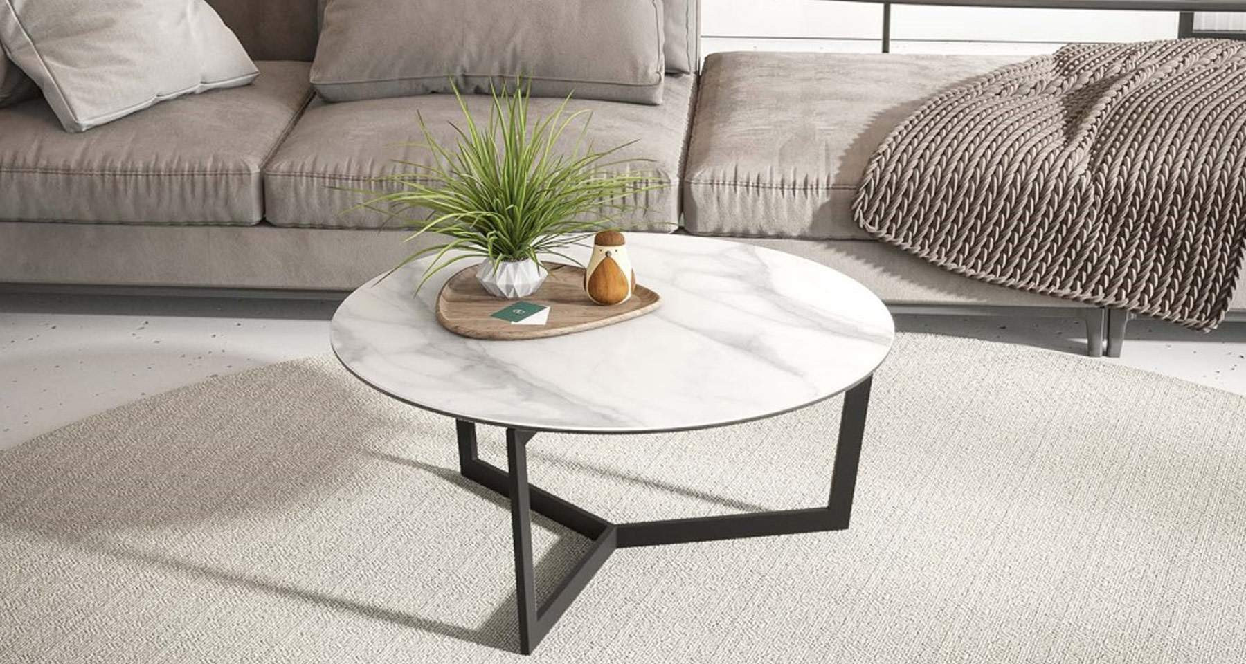 Table basse plateau rond diamètre 90 cm au design contemporain Clayette