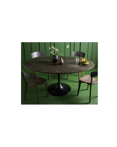 Table en pierre bleue et chêne Tulipa ovale