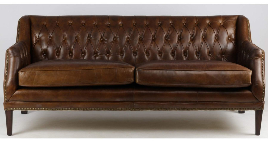 Canapé 3 places chic en cuir pleine fleur et dossier capitonné Westfield