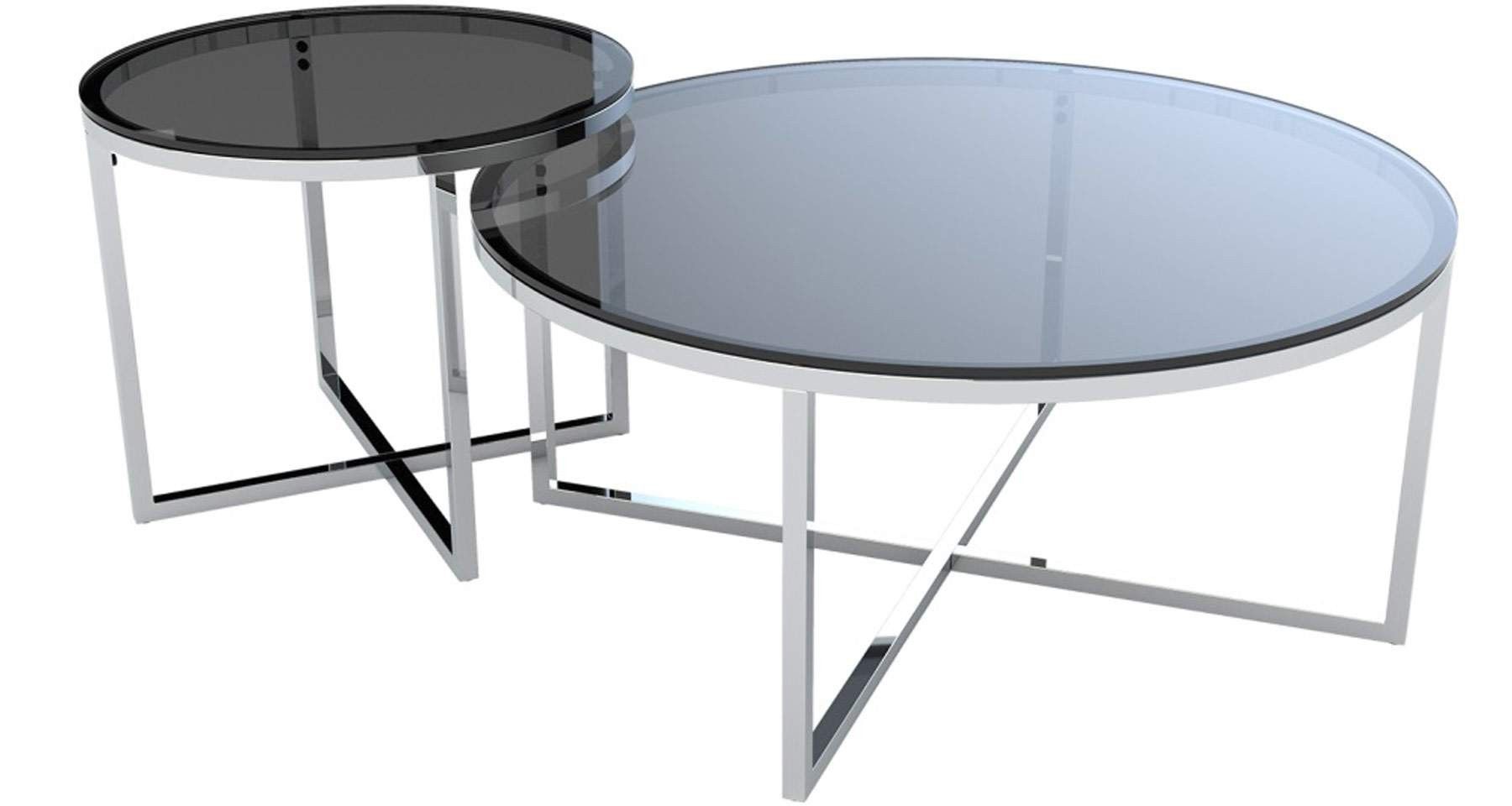 Table basse ronde 90 cm plateau verre et pieds en croix métal Nyna