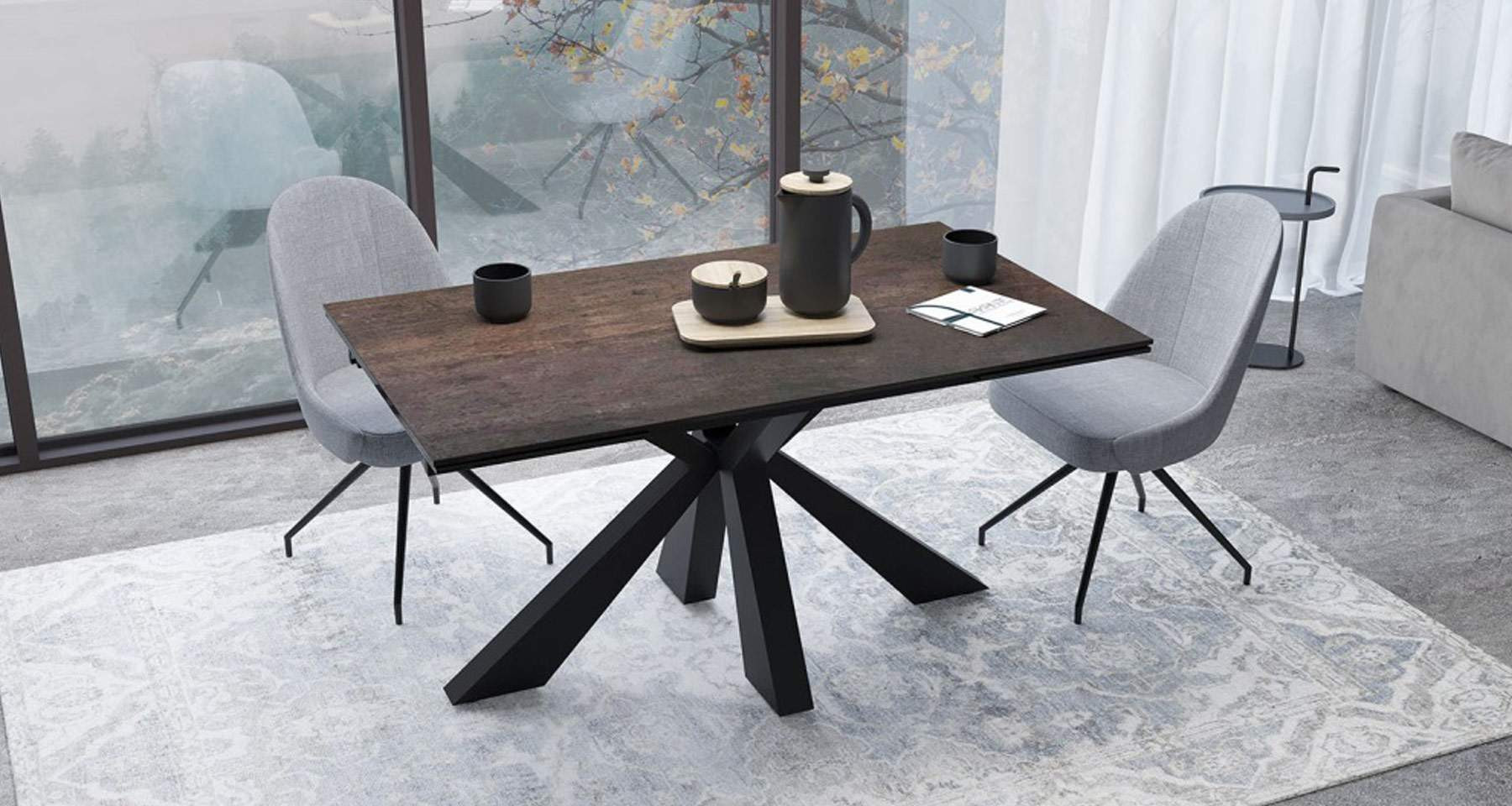 Table extensible 6/8 personnes en céramique et pied pyramidal Toronto