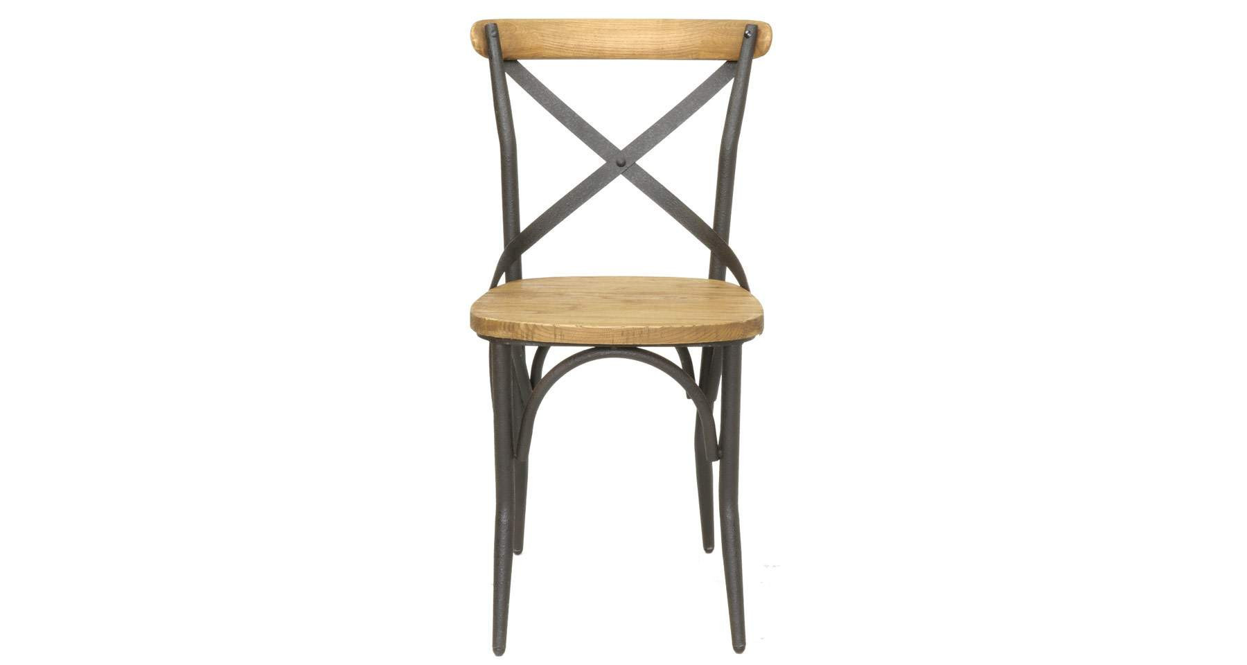 Lot de 2 Chaises de bistrot bois vieilli et métal noir Dallas