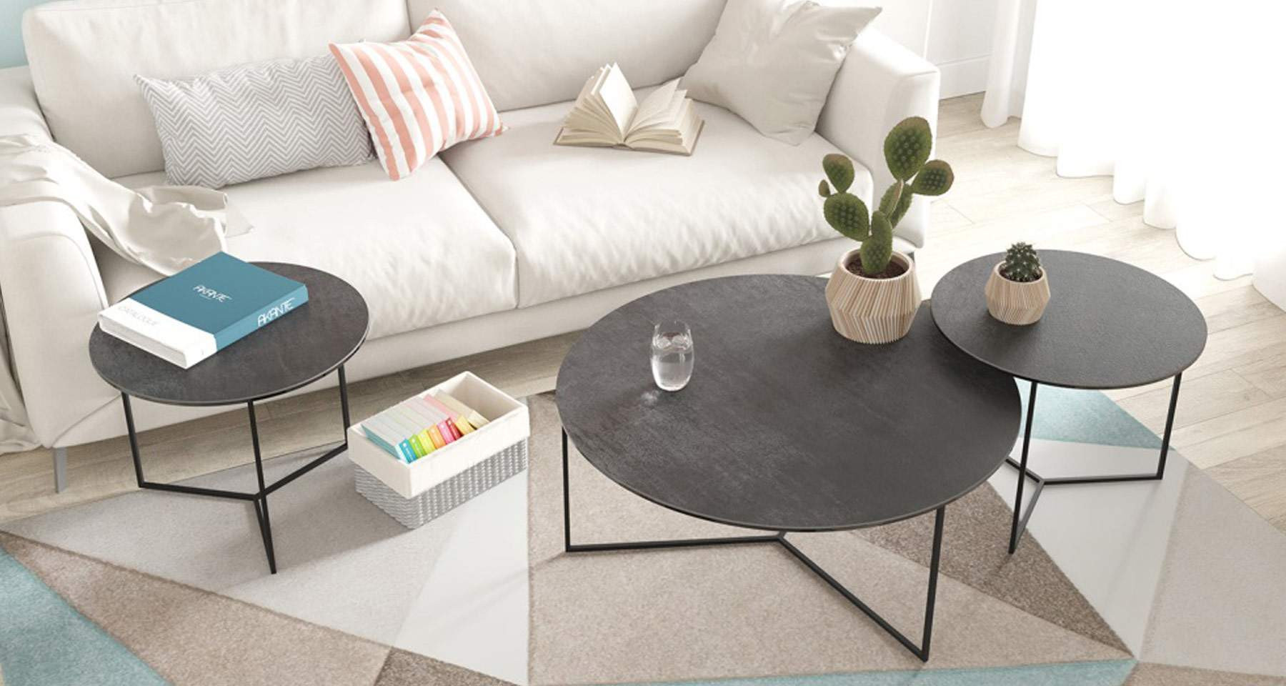 Table basse contemporaine ronde de 90 cm en céramique ou verre Mogliano