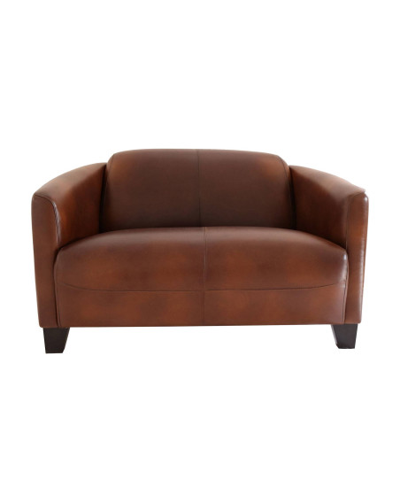 Petit canapé club 2 places en cuir pleine fleur marron vintage Oregon