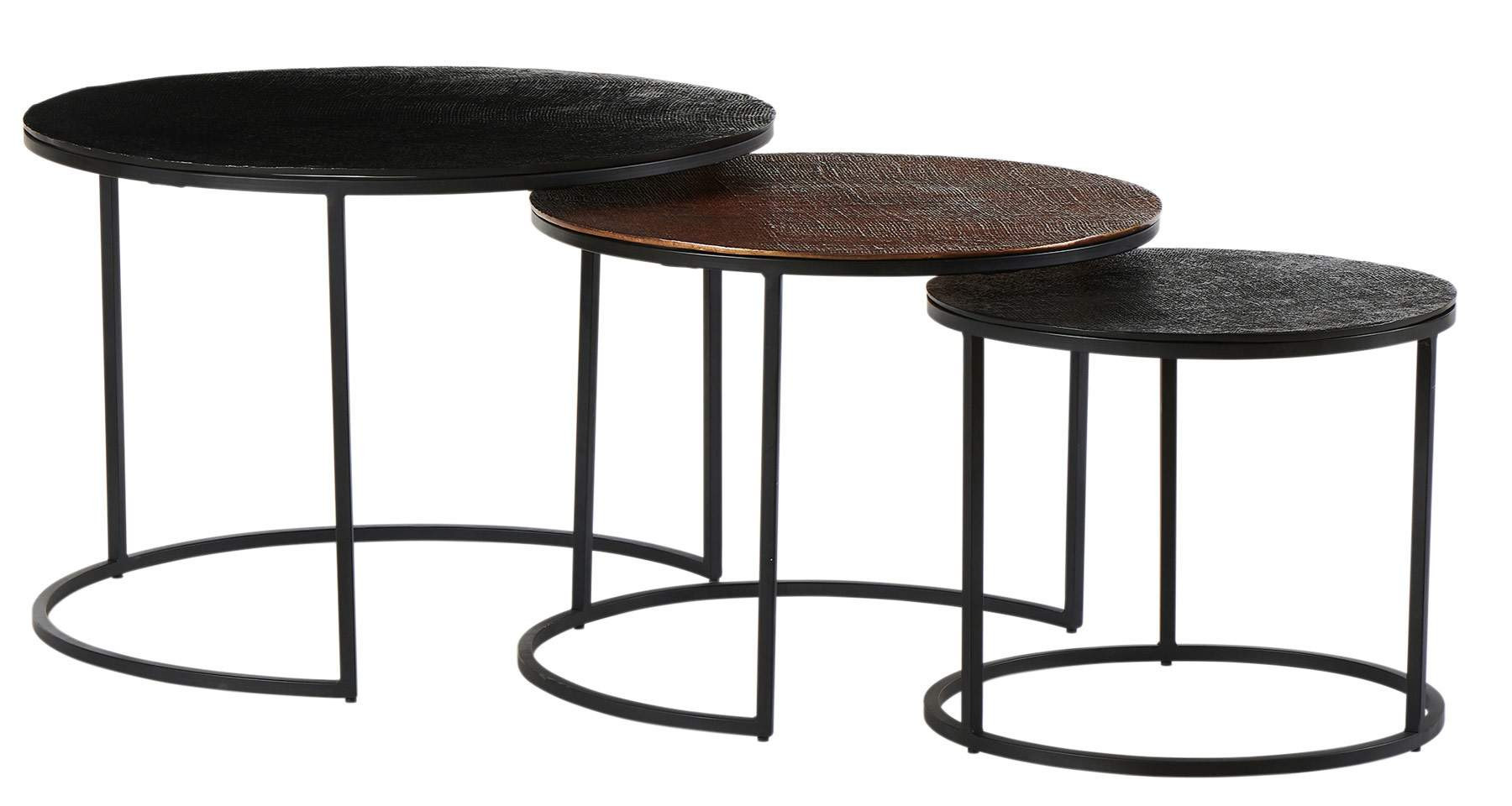 3 Tables basses Yuli rondes en métal doré et noir marque Athezza
