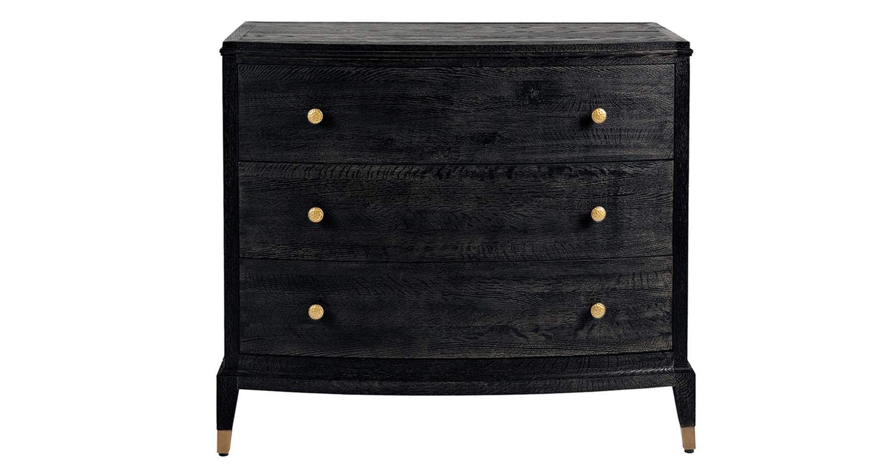 Commode 3 tiroirs en chêne noir ou blanchi et laiton Ines