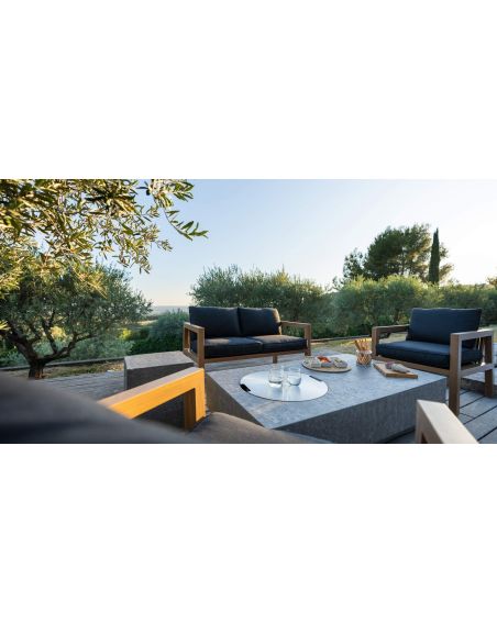 Table basse de jardin design avec braséro rond intégré Metropolis