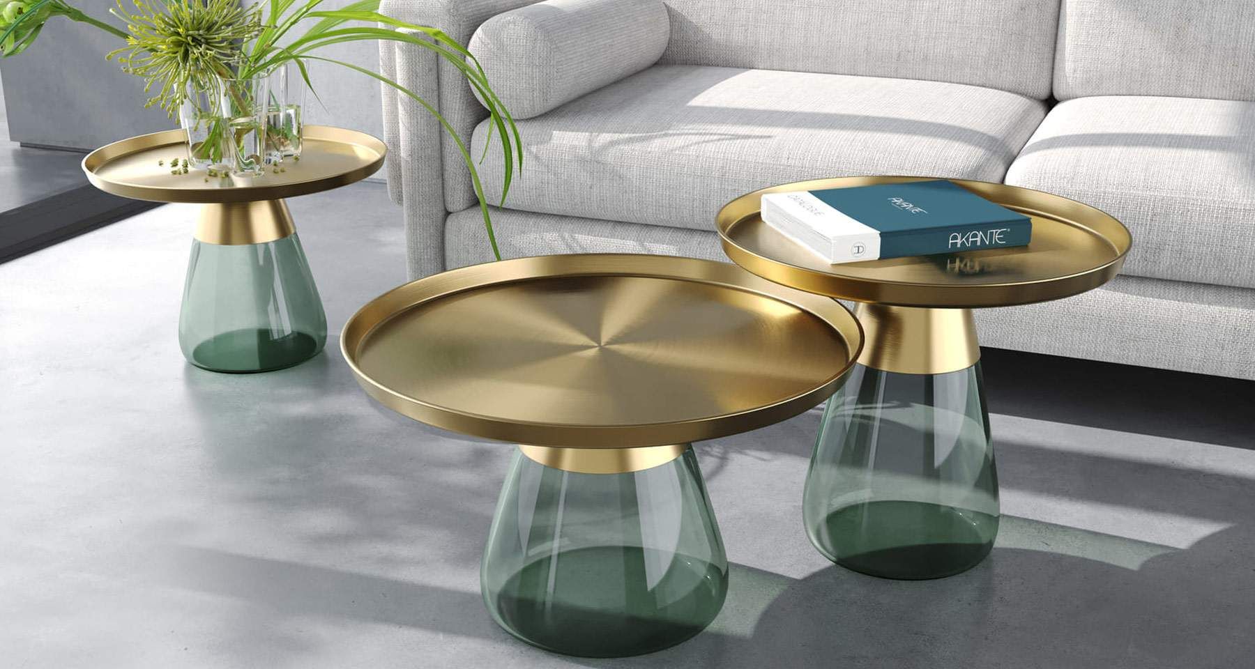 Table basse en forme de goutte d'eau en verre trempé et métal Rain