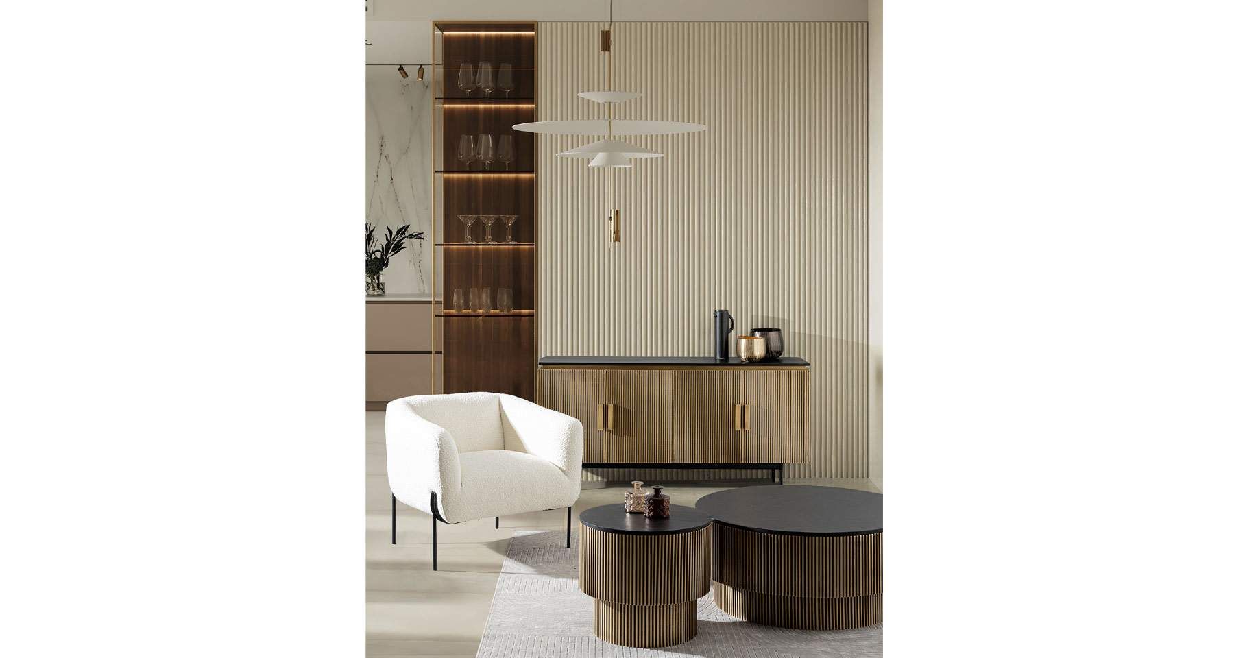 Buffet 160 cm en laiton aspect vieilli et plateau noir Virat