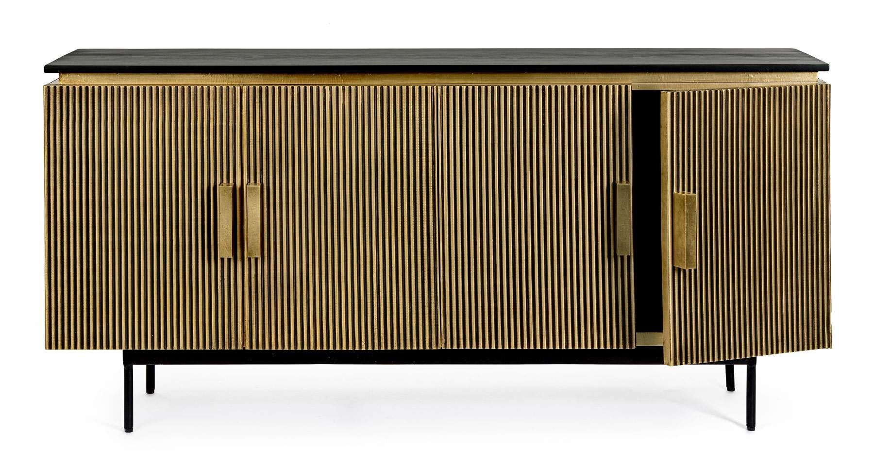 Buffet 160 cm en laiton aspect vieilli et plateau noir Virat