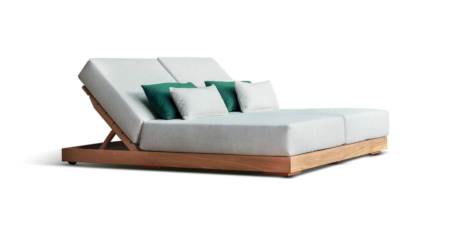 Lit bain de soleil double en teck et tissu Kos - Gescova