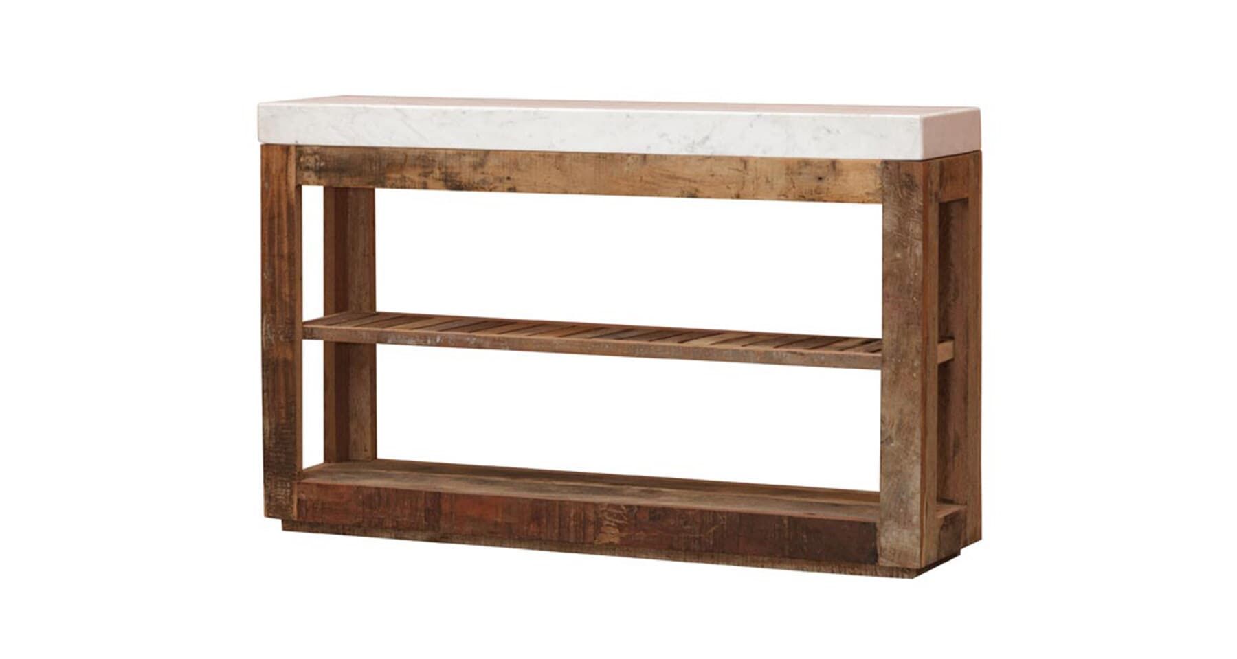Console rustique chic en bois recyclé et marbre blanc - Chehoma