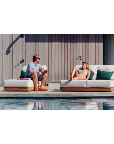 Lit bain de soleil double en teck et tissu Kos - Gescova