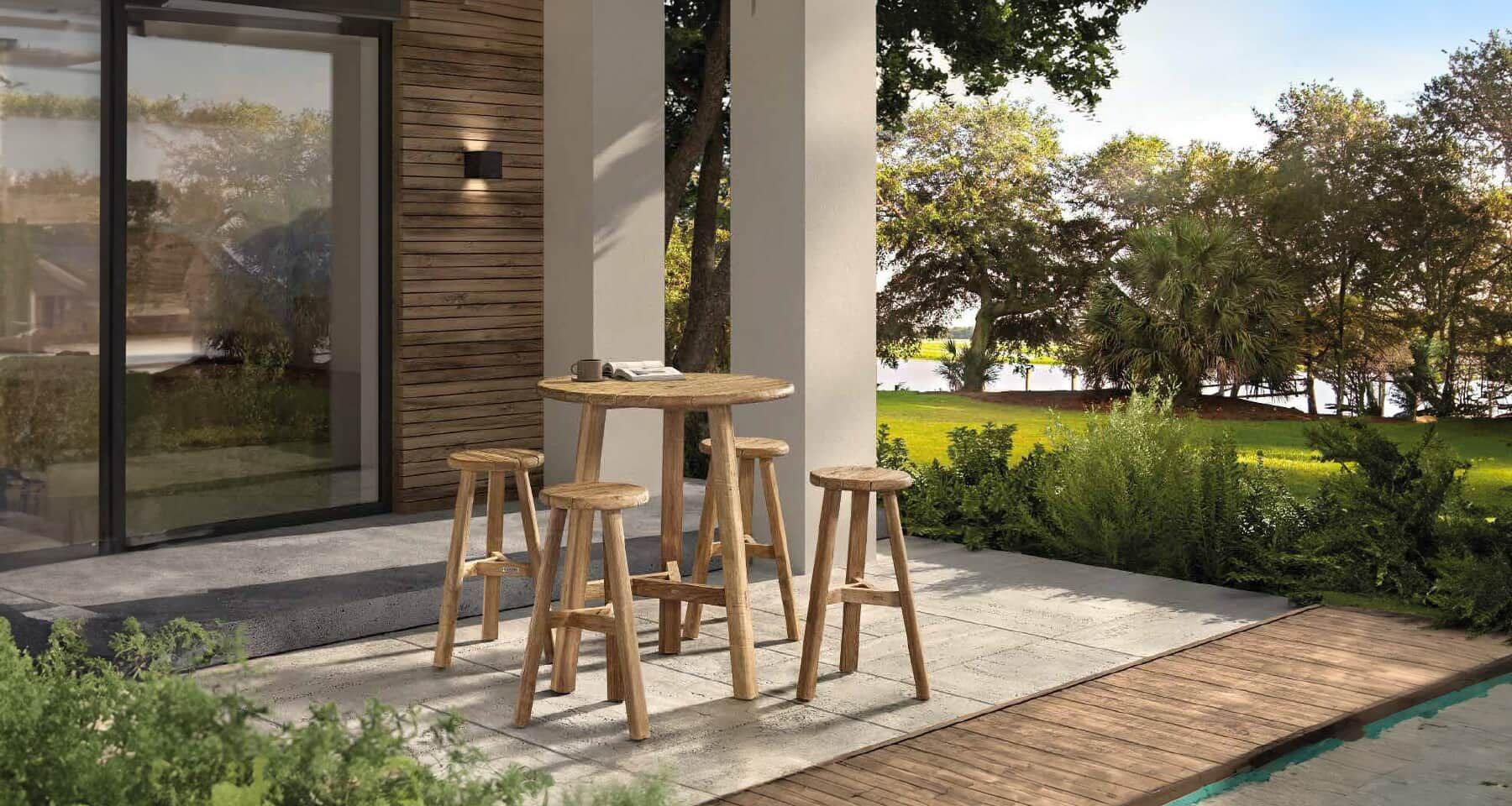 Table haute ronde 90 cm en teck Ribero - Gescova