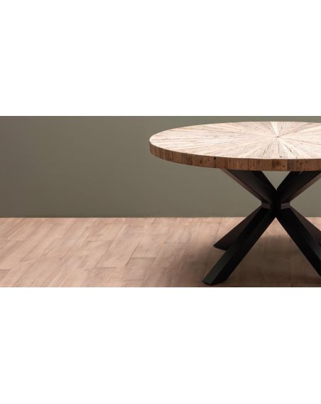 Table ronde design en bois recyclé avec pied en fer Asturias - Chehoma