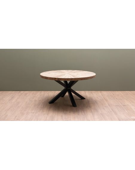 Table ronde design en bois recyclé avec pied en fer Asturias - Chehoma