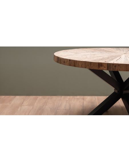 Table ronde design en bois recyclé avec pied en fer Asturias - Chehoma