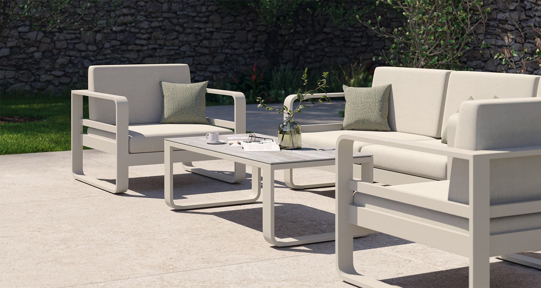 Canapé de jardin alu tissu Sunbrella Reno - Jati Kebon