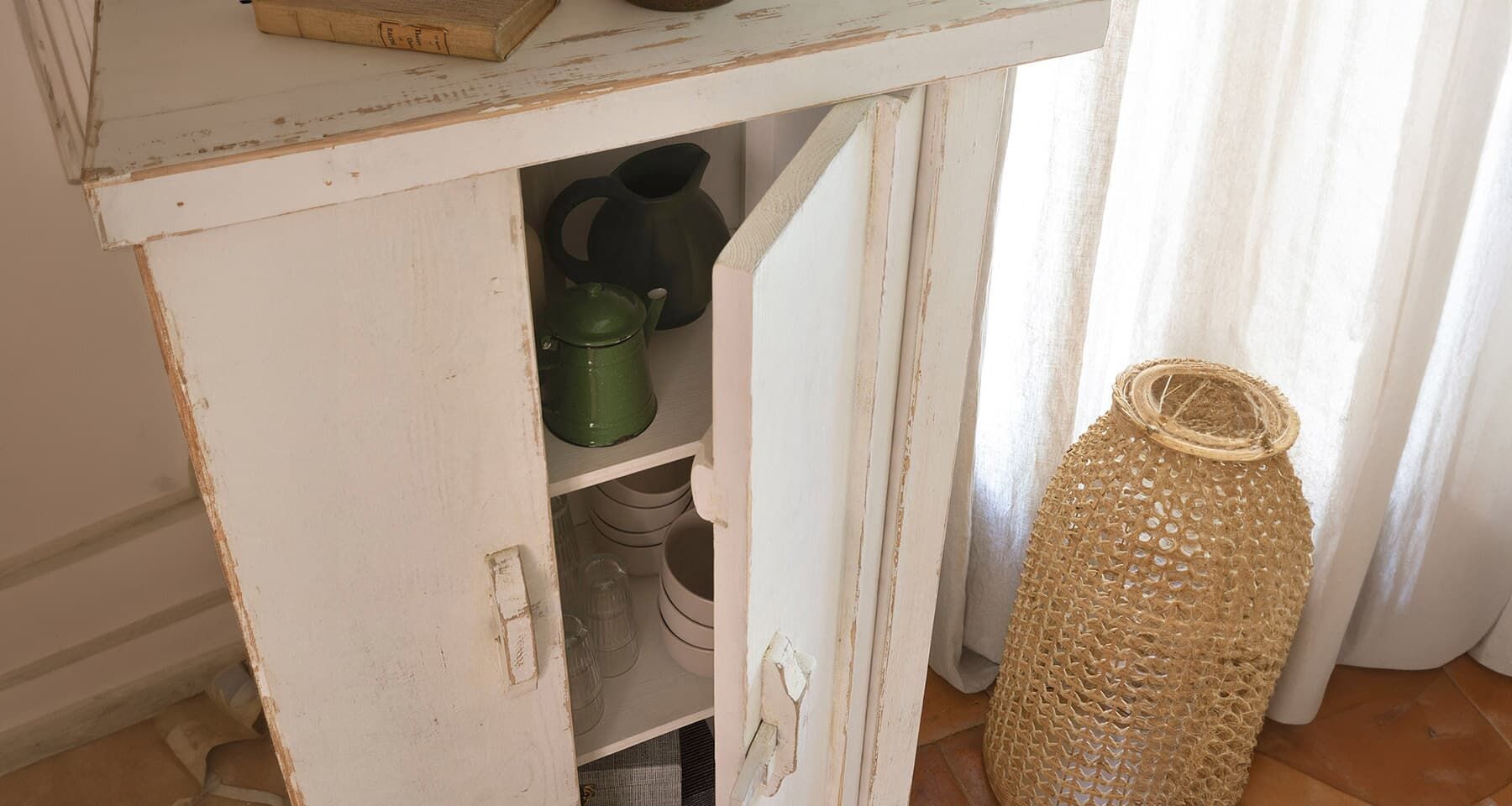 Buffet en bois d'orme recyclé Bao - Blanc d'Ivoire