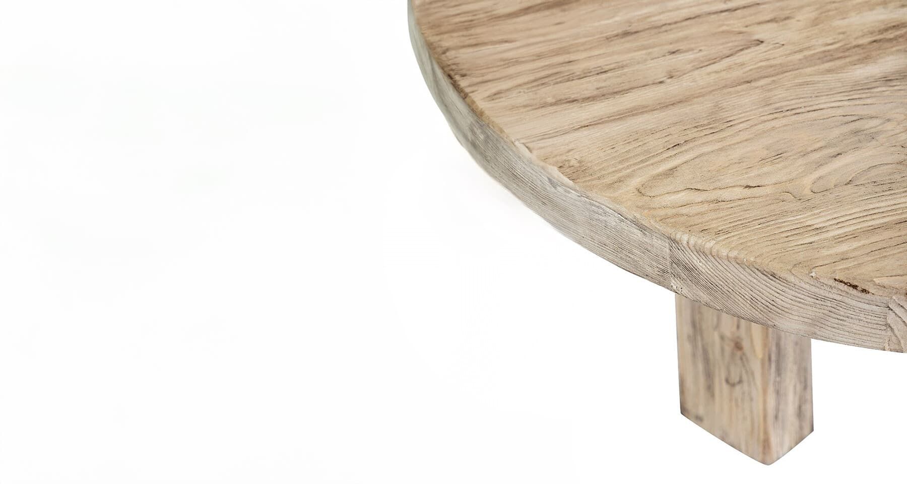 Table basse ronde en bois d'orme recyclé Bao - Blanc d'Ivoire