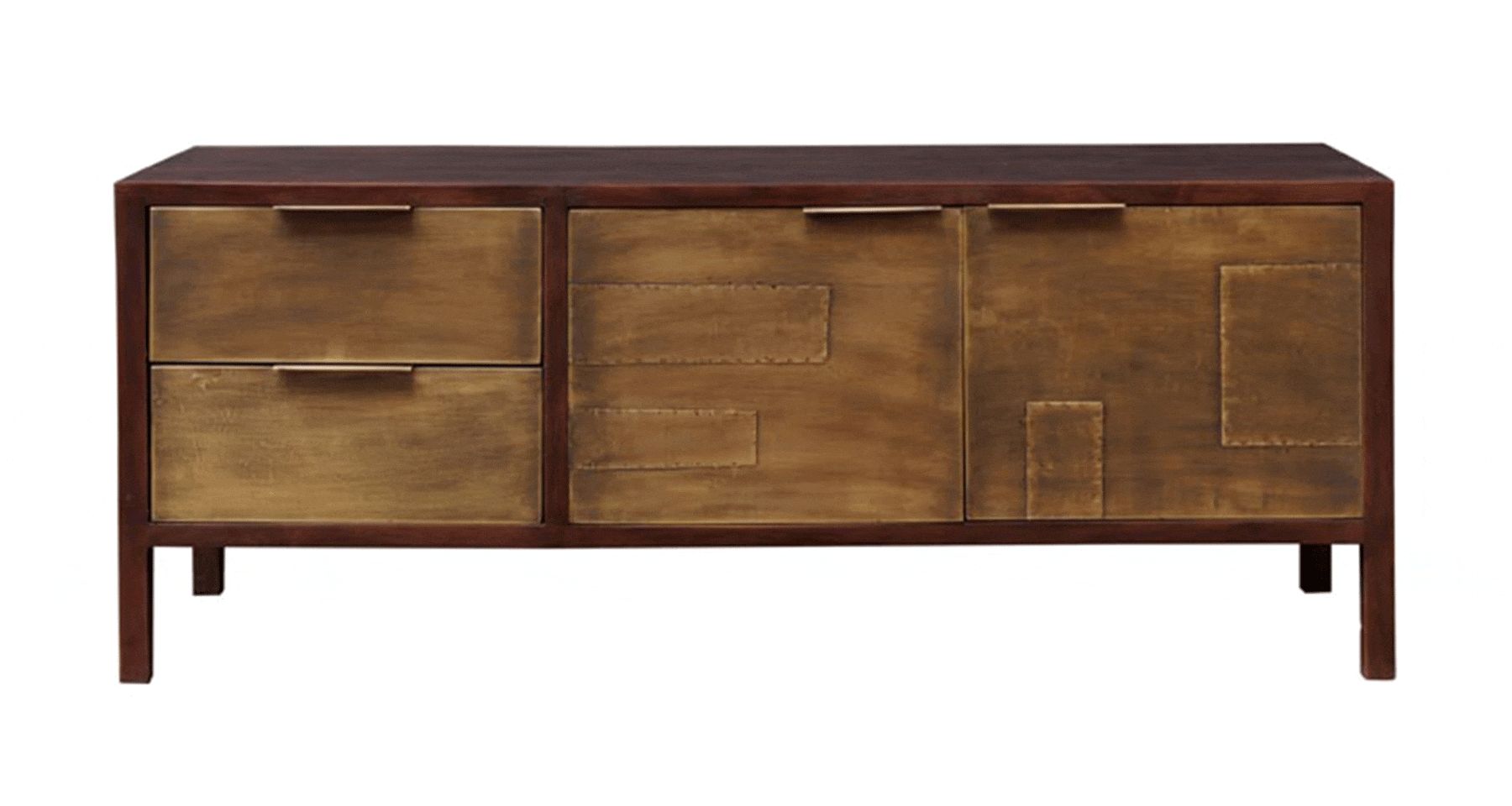 Buffet 2 tiroirs et 2 portes en bois et laiton doré Saïgon - Chehoma