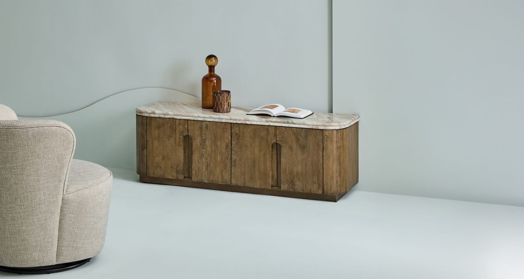 Meuble TV design bois & marbre Buren haut de gamme | Signature