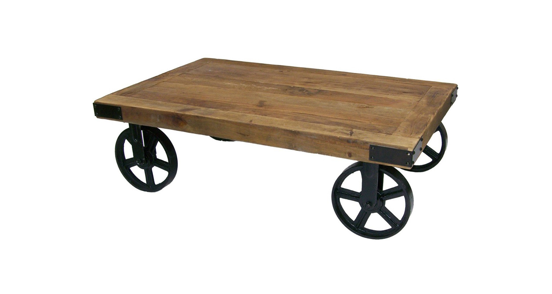 Table basse industrielle à grosses roues Cedre