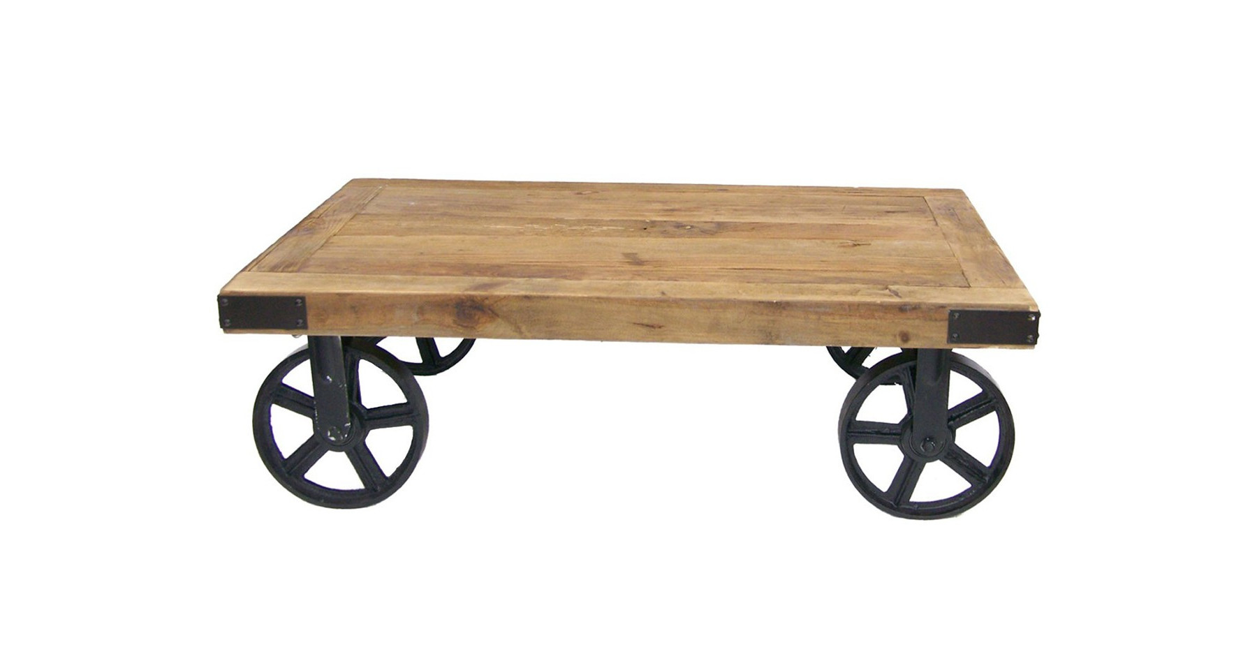 Table basse industrielle à grosses roues Cedre